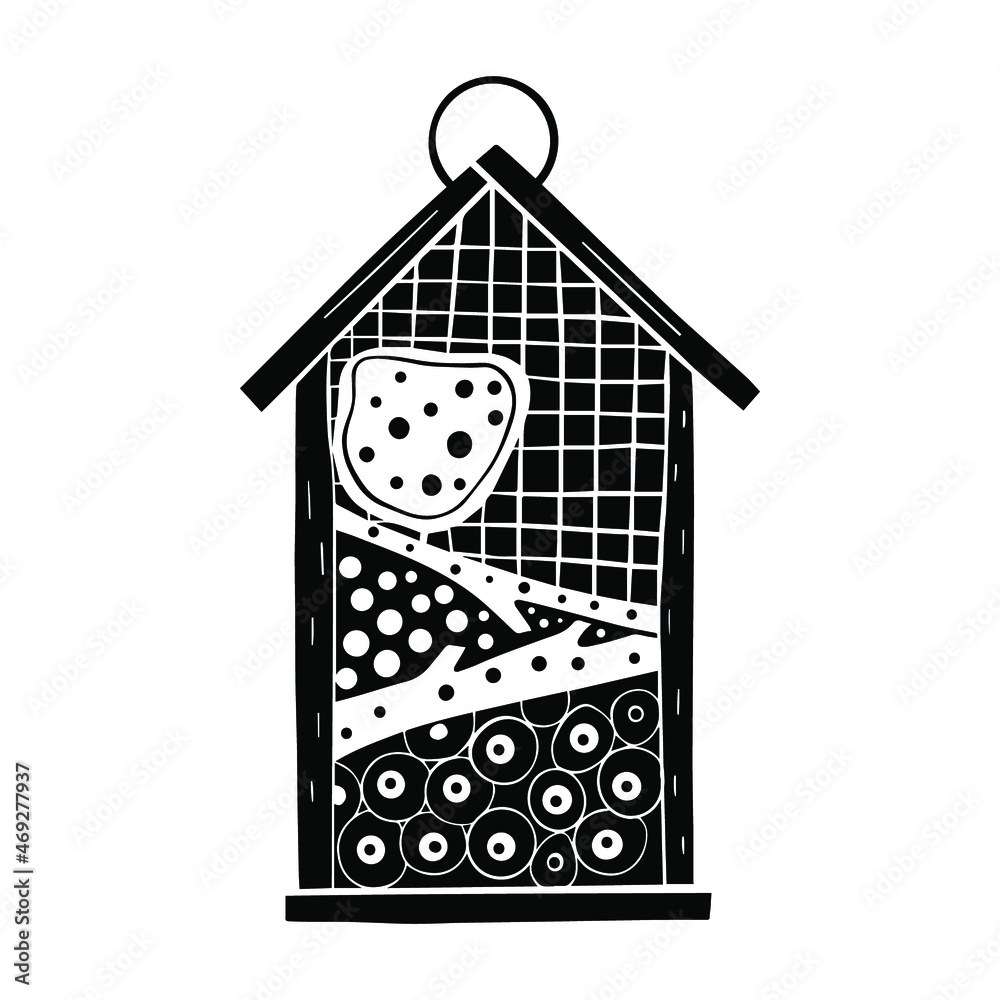 Insect hotel line style illustration. Bugs and bees house symbol. Flat ...