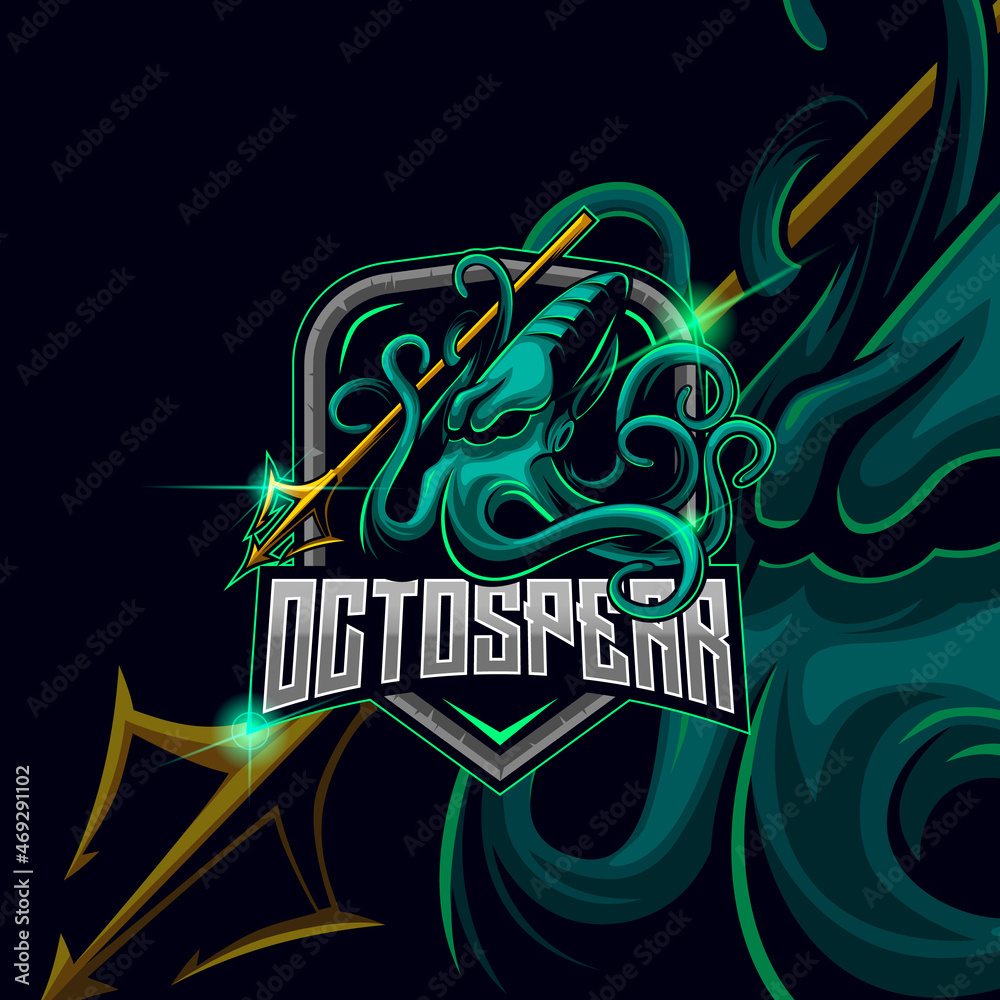 Octopus Spears E-sport logo design template vector illustration Stock ...