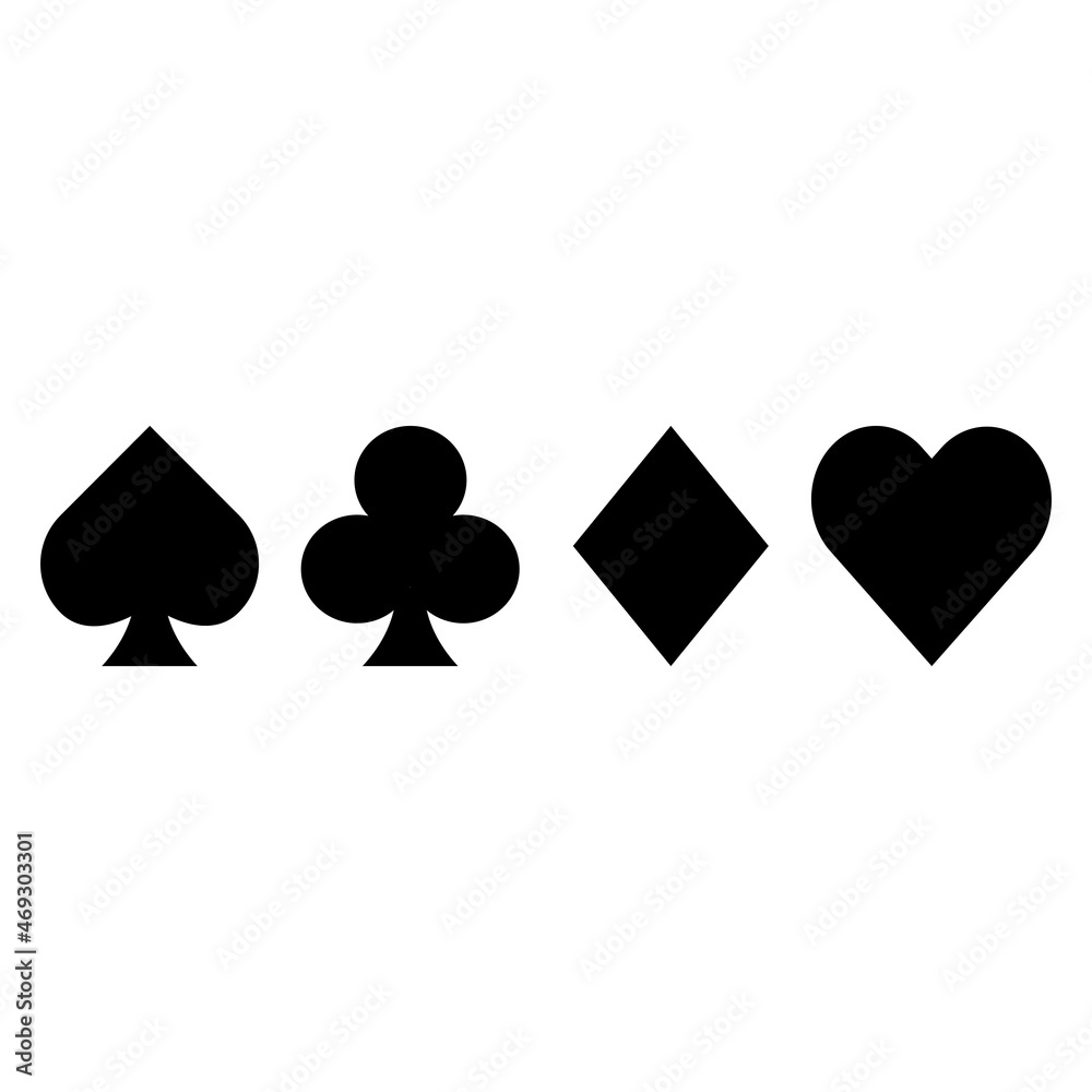 Black suits playing cards icon on white background. Royal suits playing ...