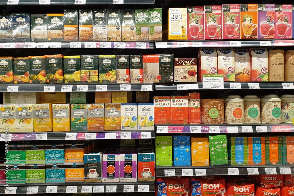 Various brands of local and imported premium tea and flavouring tea on ...