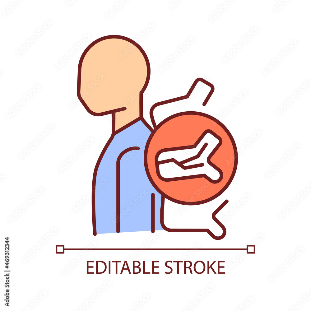 Spinal fracture RGB color icon. Spinal bones injury. Vertebral column ...