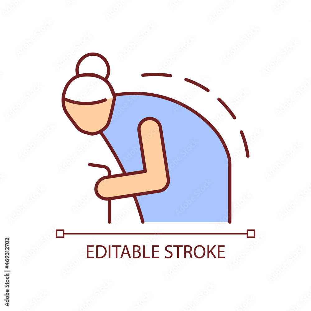 Kyphosis RGB color icon. Roundback. Spine curvature. Abnormal back ...