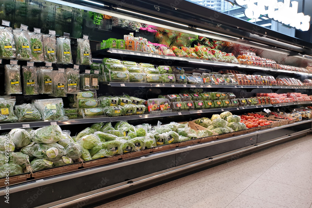 PENANG, MALAYSIA - 10 NOV 2021: Fresh organic fruits and vegetables ...