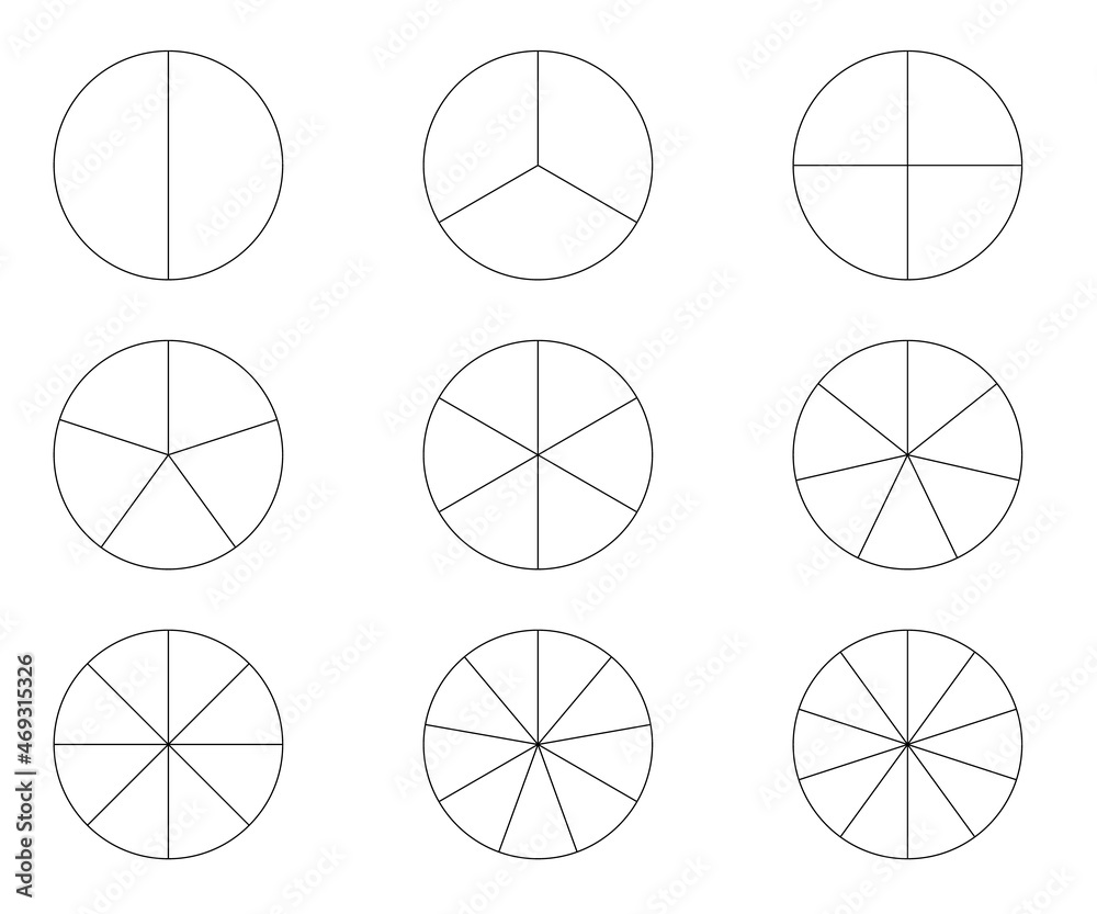 2-10 sections blank pie chart infographic elements set. Clipart image ...