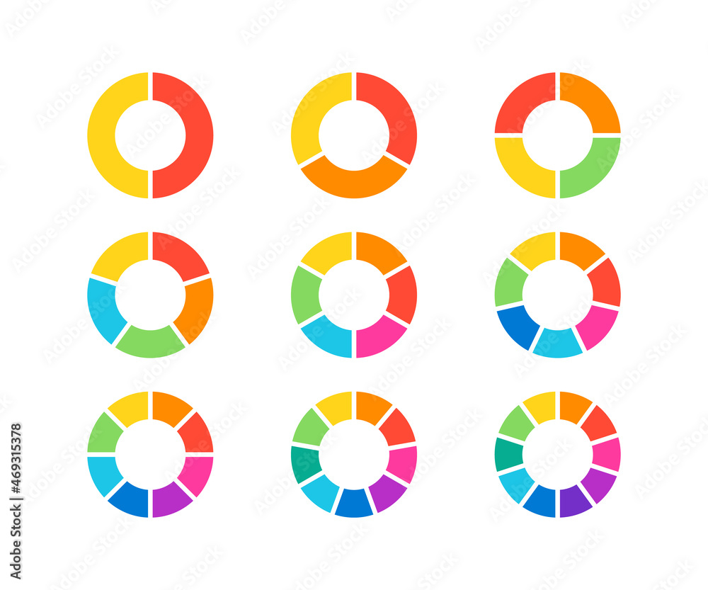 2-10 sections donut chart infographic elements set. Clipart image ...