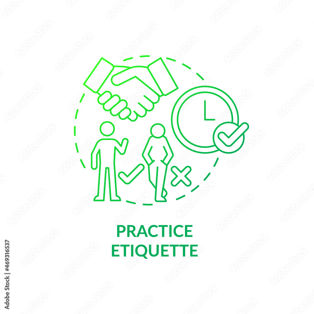 Practice etiquette green gradient concept icon. Preparing for job ...