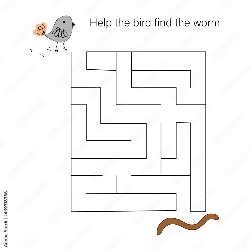 Maze game with bird. Cartoon labyrinth education puzzle. Find path for ...