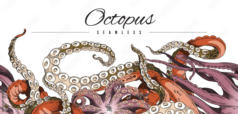 Seamless background with octopus tentacles, vector illustration ...