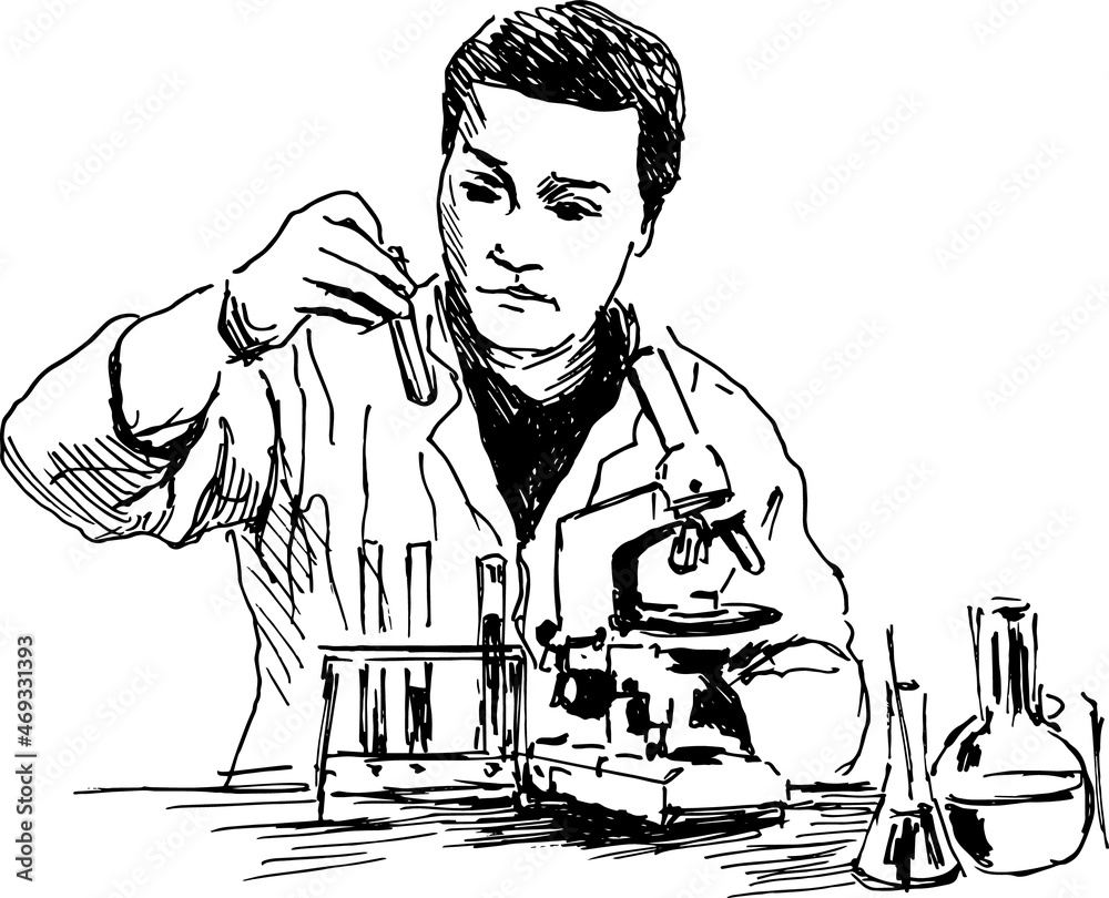 Hand sketch of a scientist. Vector illustration. Stock Vector | Adobe Stock