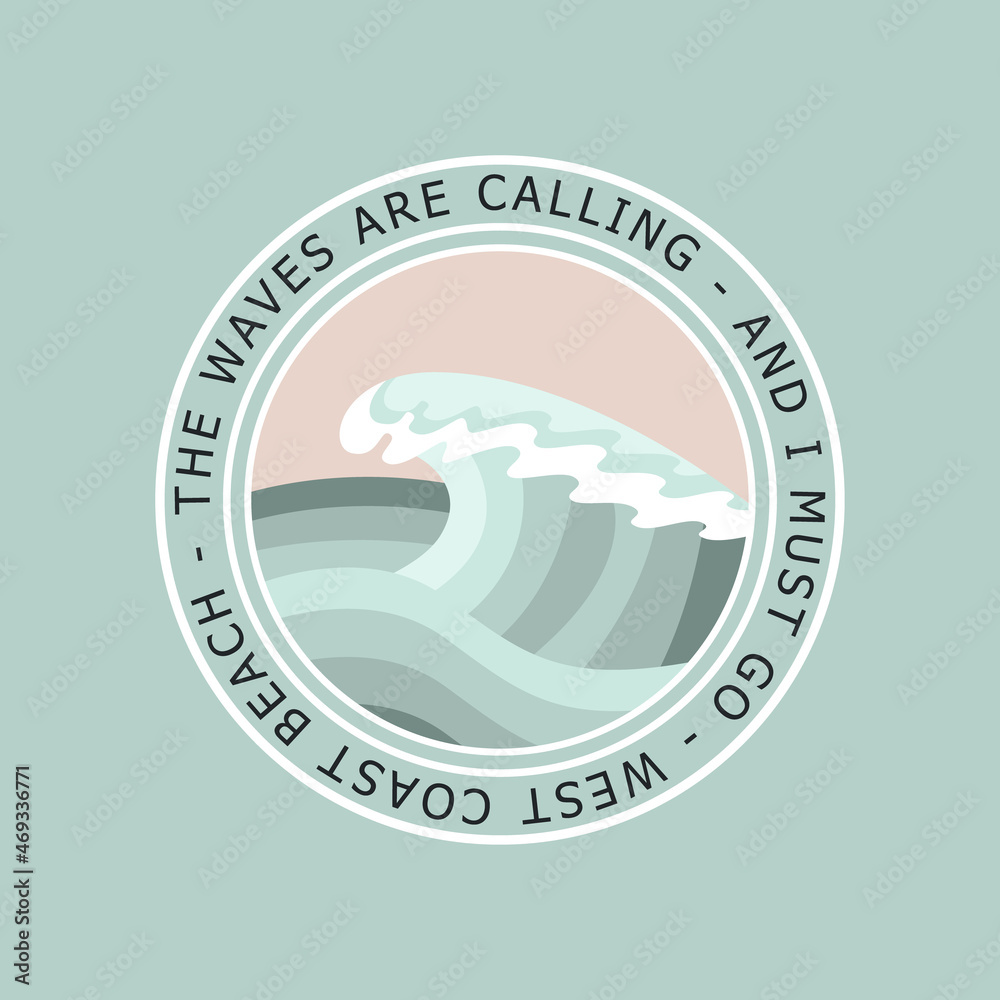 Wave and sea with the inscription circle. A hand-drawn vector. For ...