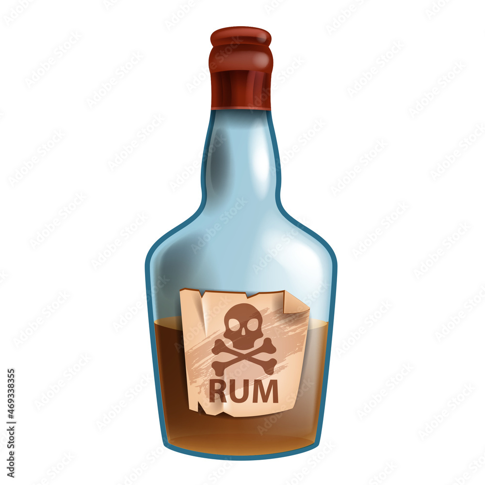 Pirate rum bottle glass vector illustration, vintage bar liquor, old ...