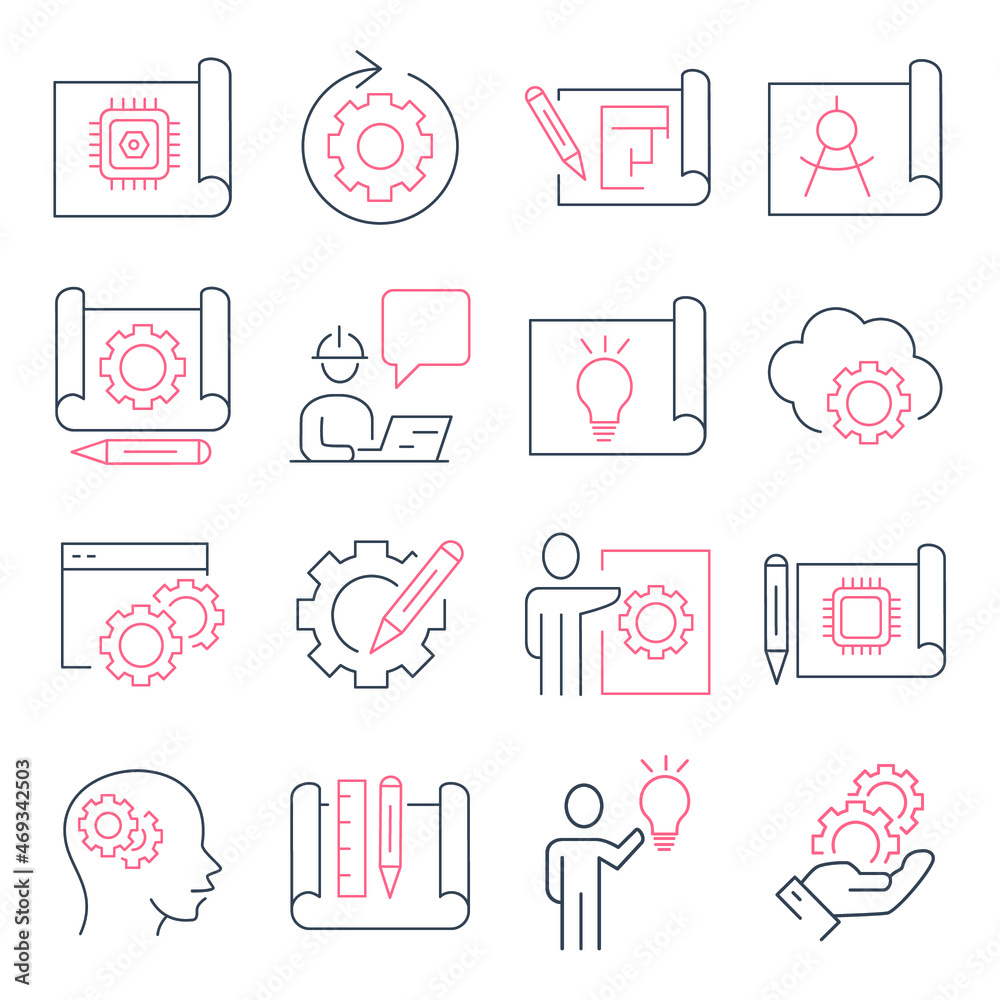 Engineering Design icons set. Engineering Design symbol vector elements ...