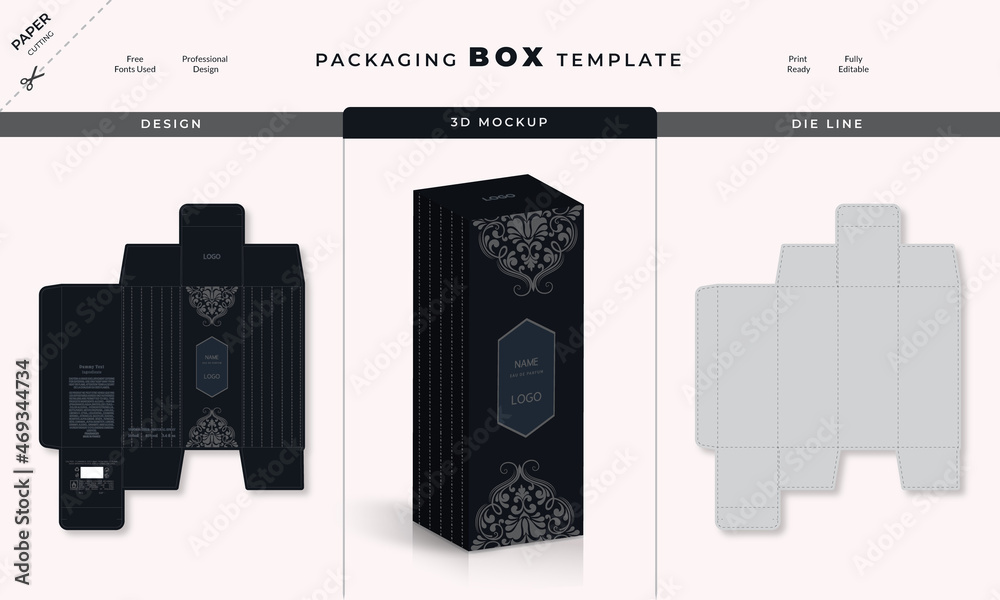 Box, Packaging Die Cut Template For Product with 3D Preview. 3d Box ...