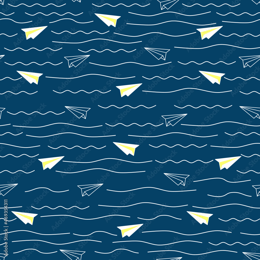 Paper Plane blue seamless design pattern for kids Stock Vector | Adobe ...