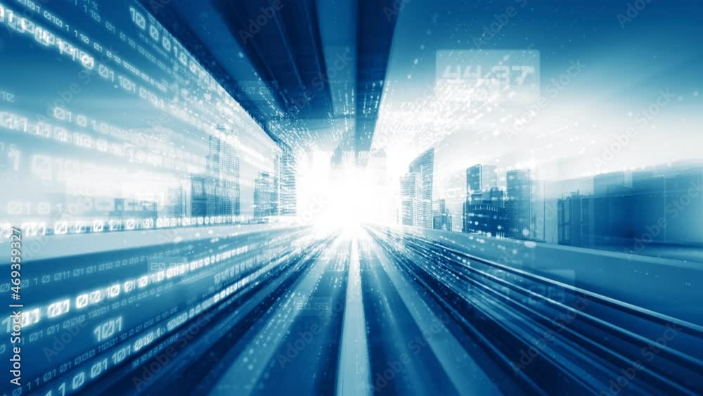 Loopable video of digital data flow on road in concept of program ...