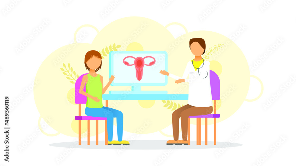 Abstract Flat Woman At A Gynecologist's Appointment Medic Cartoon ...