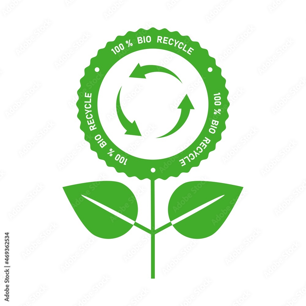 Garbage recycling logo. Vector recycling arrows with the small green ...