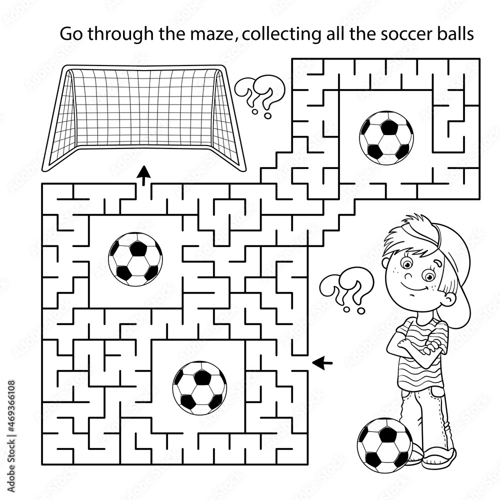 Maze or Labyrinth Game. Puzzle. Coloring Page Outline Of cartoon boy ...
