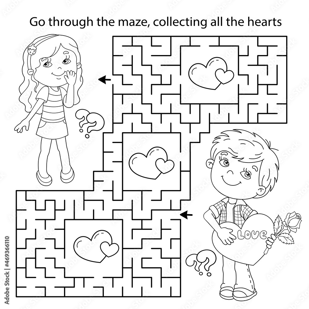 Maze or Labyrinth Game. Puzzle. Coloring Page Outline Of cartoon boy ...