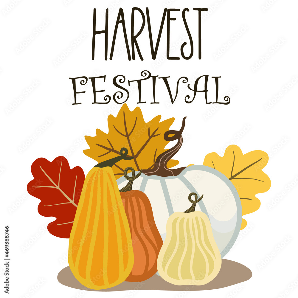Harvest Festival - hand drawn lettering phrase and symbols of autumn ...
