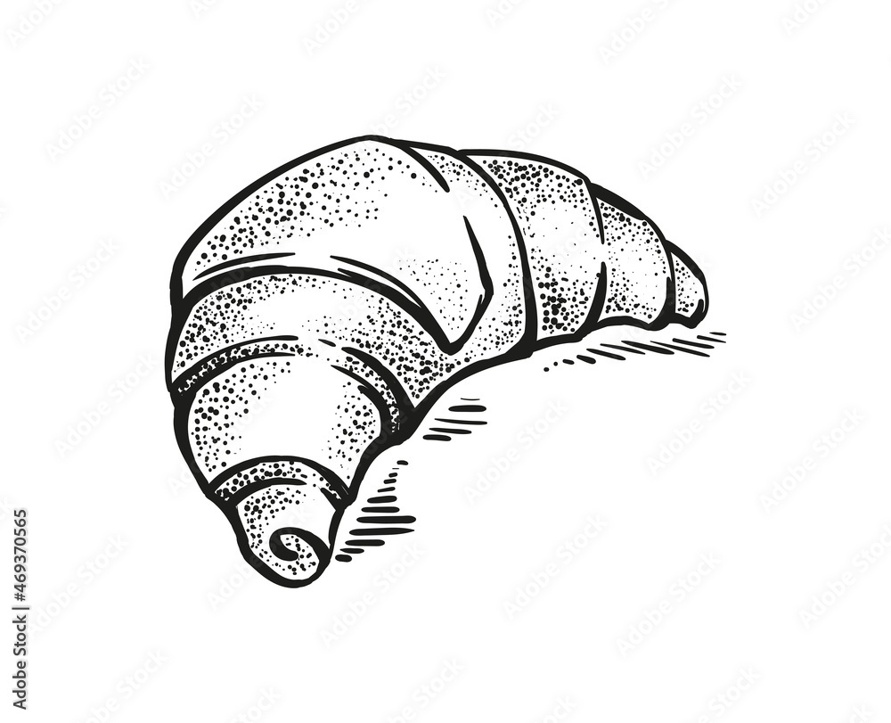 croissant hand-drawn drawing crispy engraving retro style Stock Vector ...