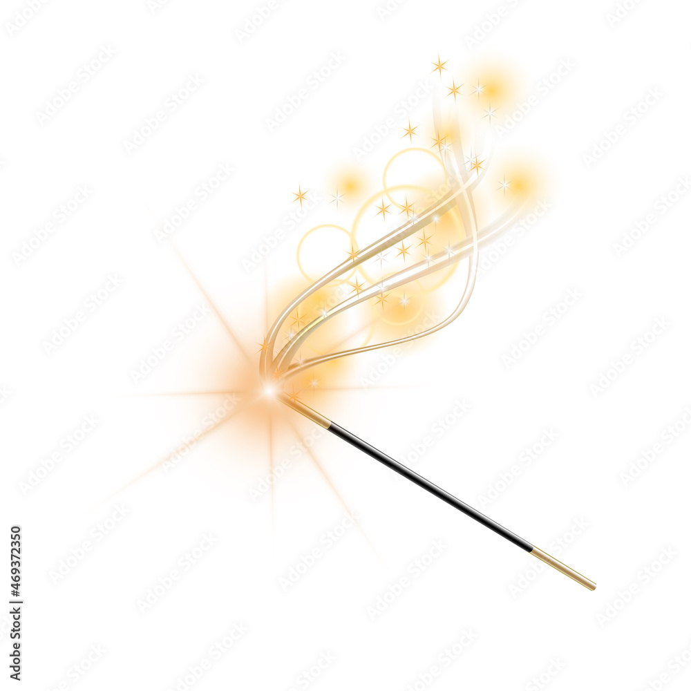 Magic wand with magical gold sparkle trail Stock Vector | Adobe Stock