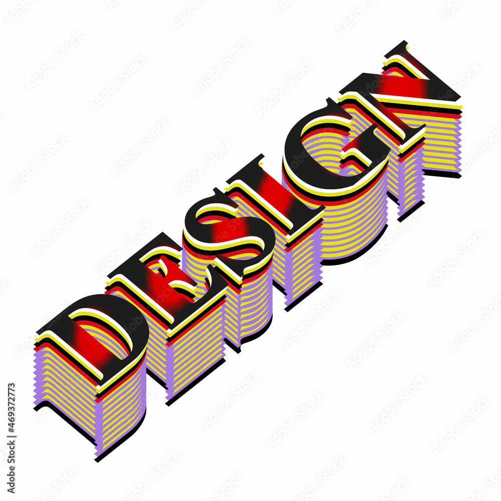 Isometric letters. Vector colorful 3D text word design with strokes on ...