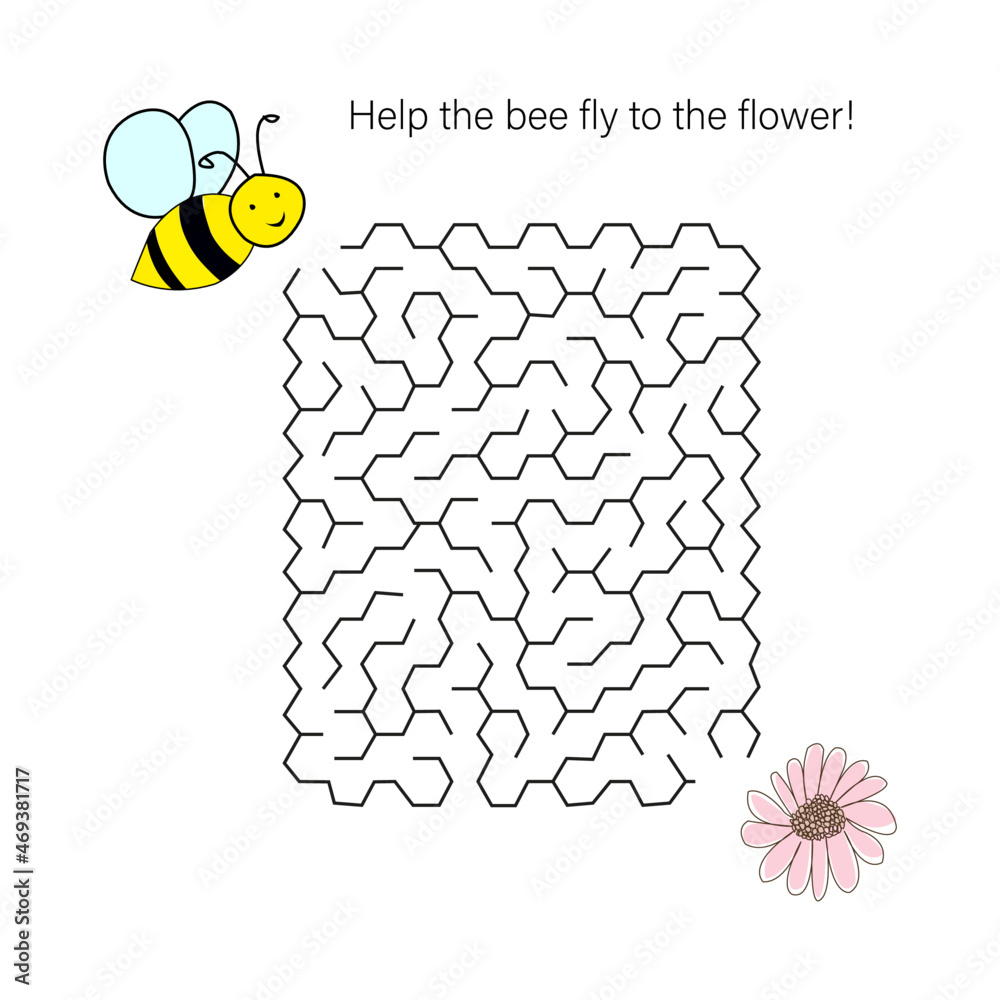 Maze game with bee. Cartoon labyrinth education puzzle. Find path for ...
