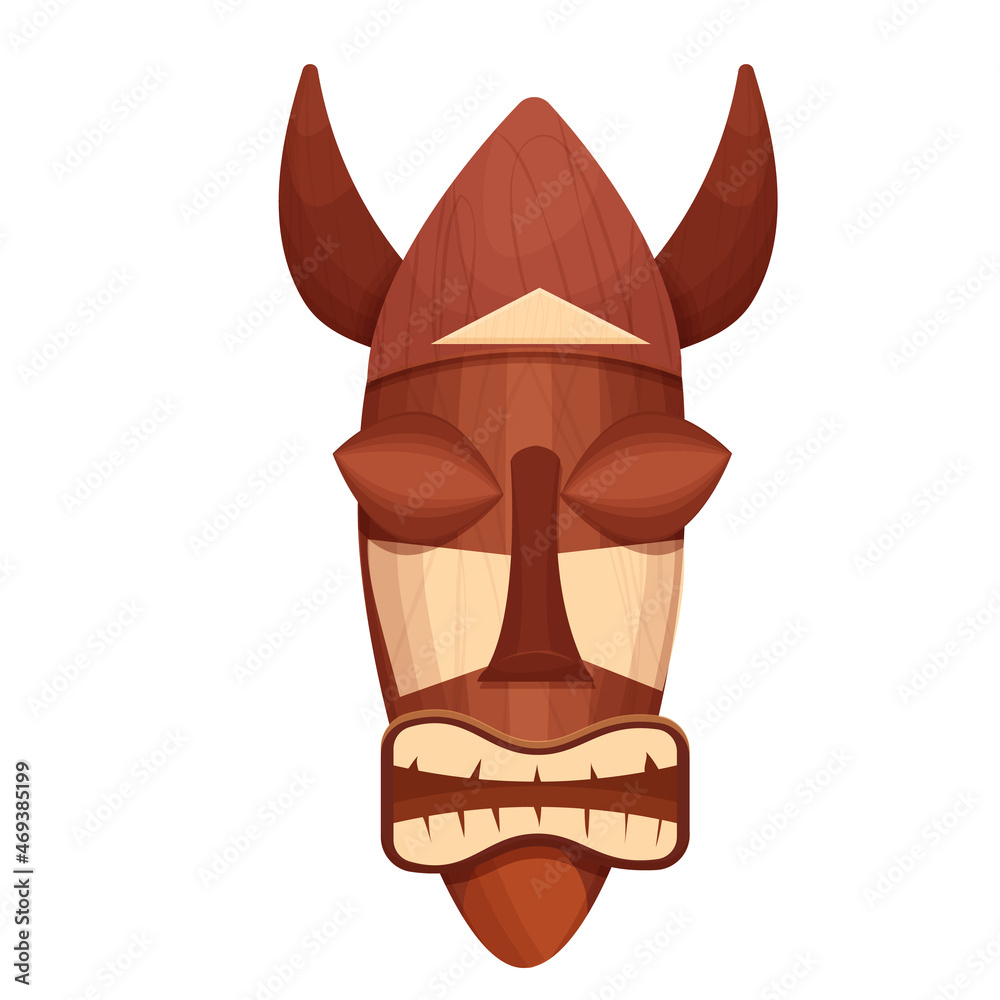 African tribal wooden mask, totem face, aborigine avatar in cartoon ...