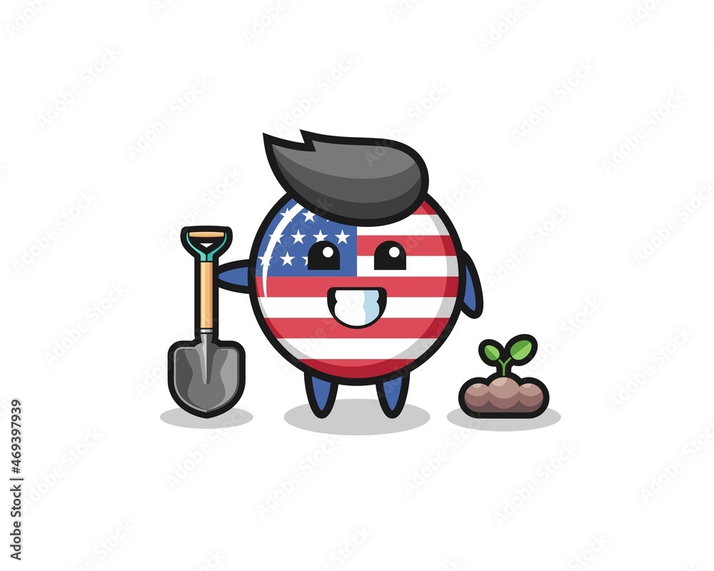 cute united states flag cartoon is planting a tree seed Stock Vector ...