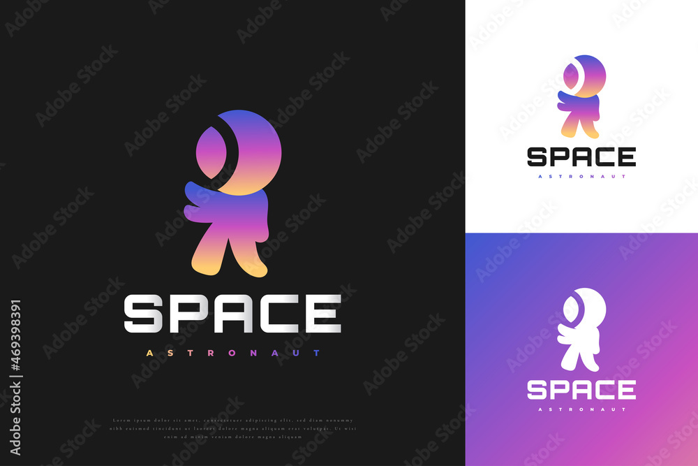 Cute Spaceman Logo Design in Colorful Gradient. Cosmonaut, Astronaut ...