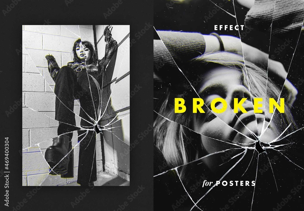 Broken Glass Poster Photo Effect Mockup Stock Template | Adobe Stock