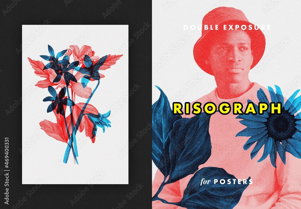 Risograph Double Exposure Print Effect Mockup plantilla de Stock ...