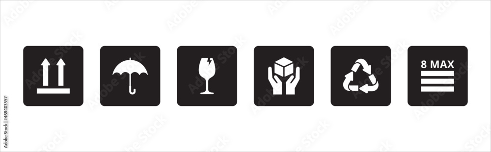 Box packaging handling instruction icon. Shipping cardboard box care ...