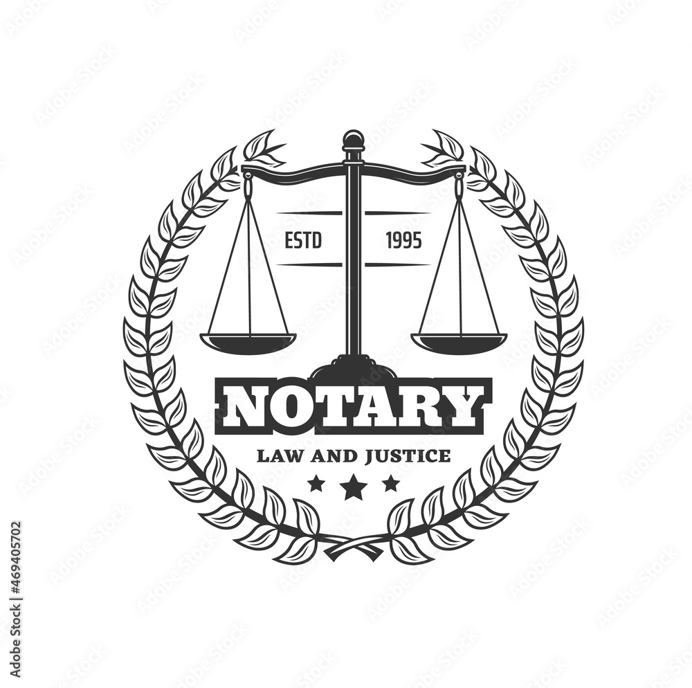 Notary service icon notarial office vector emblem with scales and ...