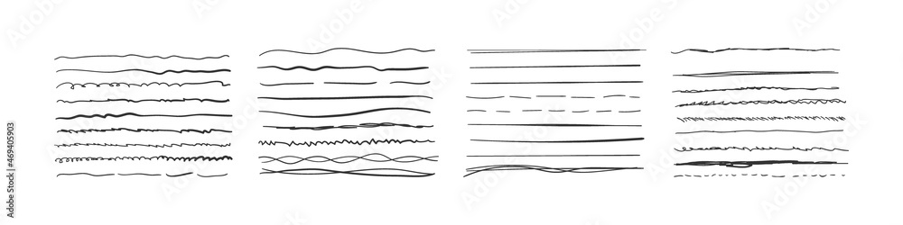 Set of wavy horizontal lines. Marker hand drawn line border set and ...