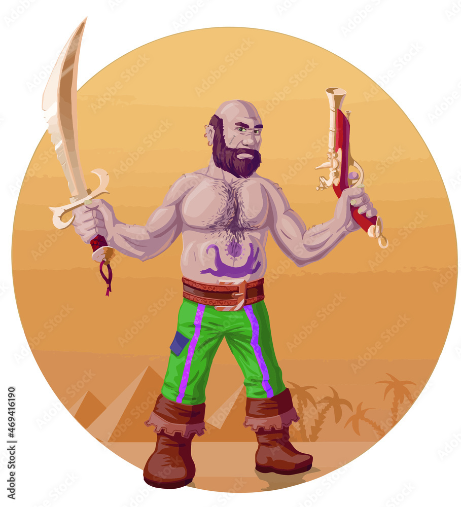 Angry robber with saber and pistol in Africa Stock Vector | Adobe Stock