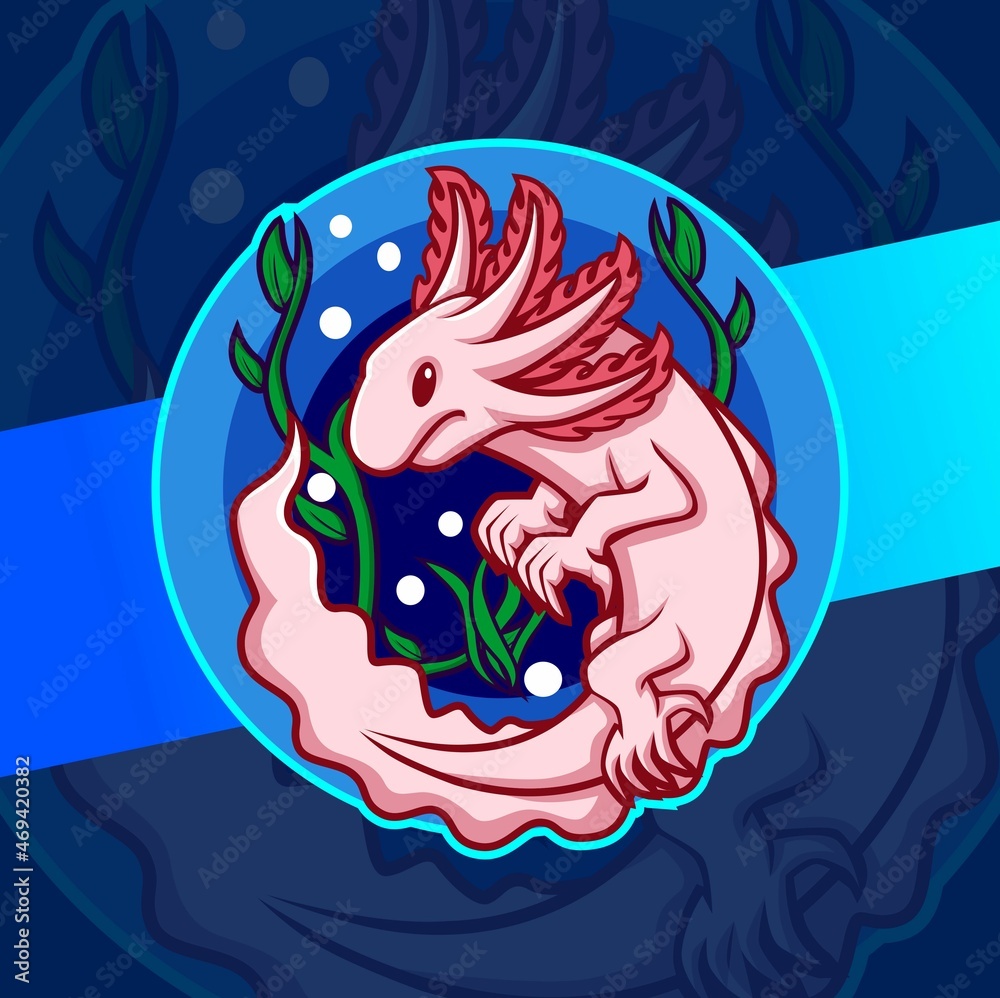 axolotl fish mascot character logo design with circle water for sport ...