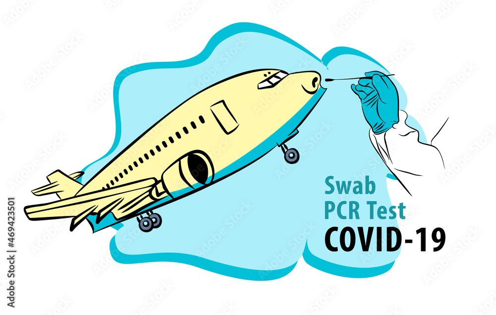 cartoon flat illustration design of an airplane being tested for COVID ...