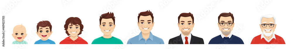 Man of diifferent life stages cartoon characters avatars. Baby, child ...