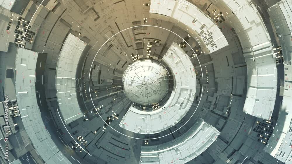 Complex circle mesh with LEDs. Futuristic technology design. Seamless loop 3D render animation ...