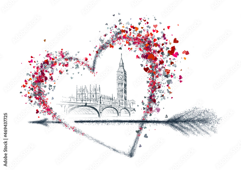 I love London. London drawing black and white. Silhouette of London on ...