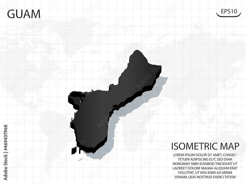 3D Map black of Guam on world map background .Vector modern isometric ...