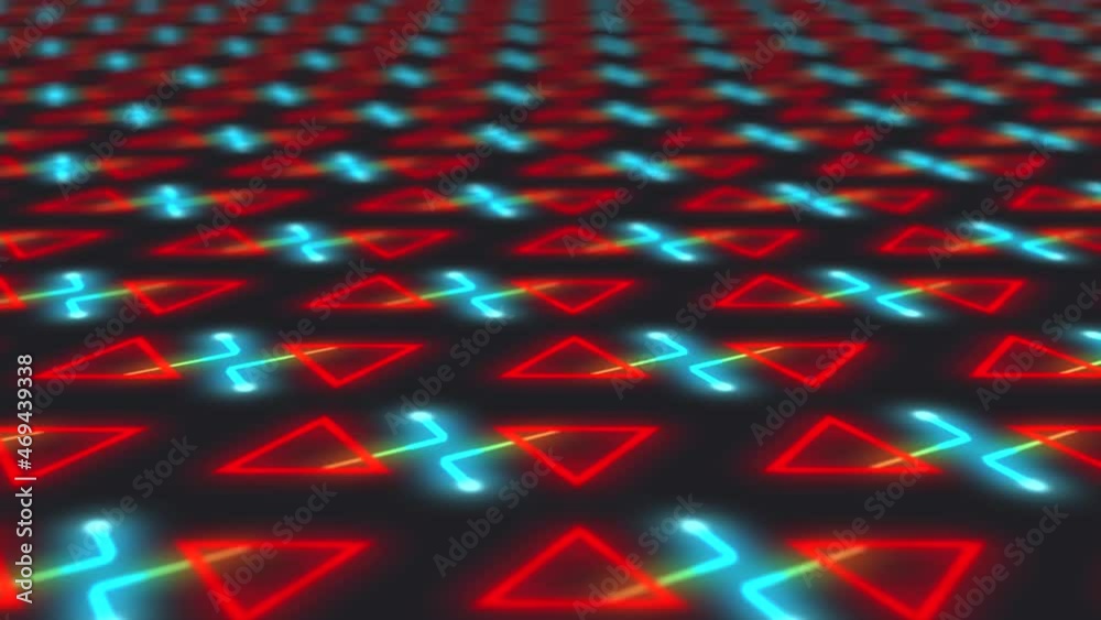 Animated abstract geometric background with tiled rotating triangles and zig zagging lines on a ...