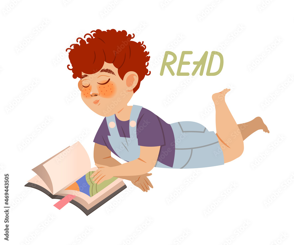 Cute little boy reading book. Verb expressing action, children ...
