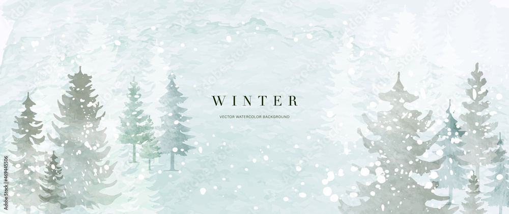 Winter background vector. Hand painted watercolor and gold brush ...