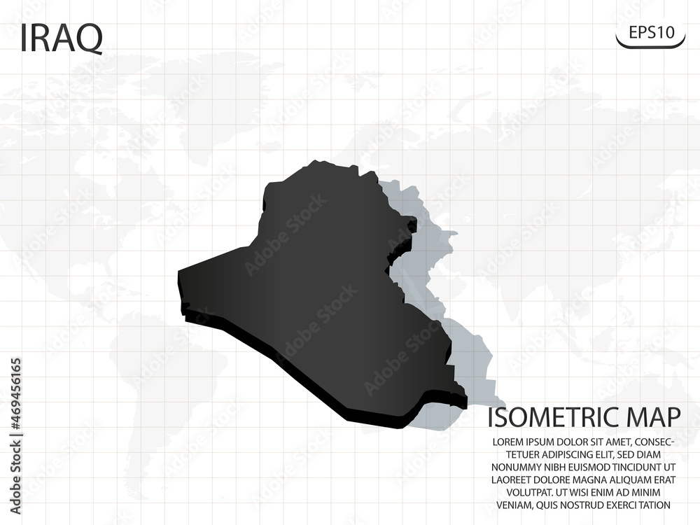 3D Map black of Iraq on world map background .Vector modern isometric ...