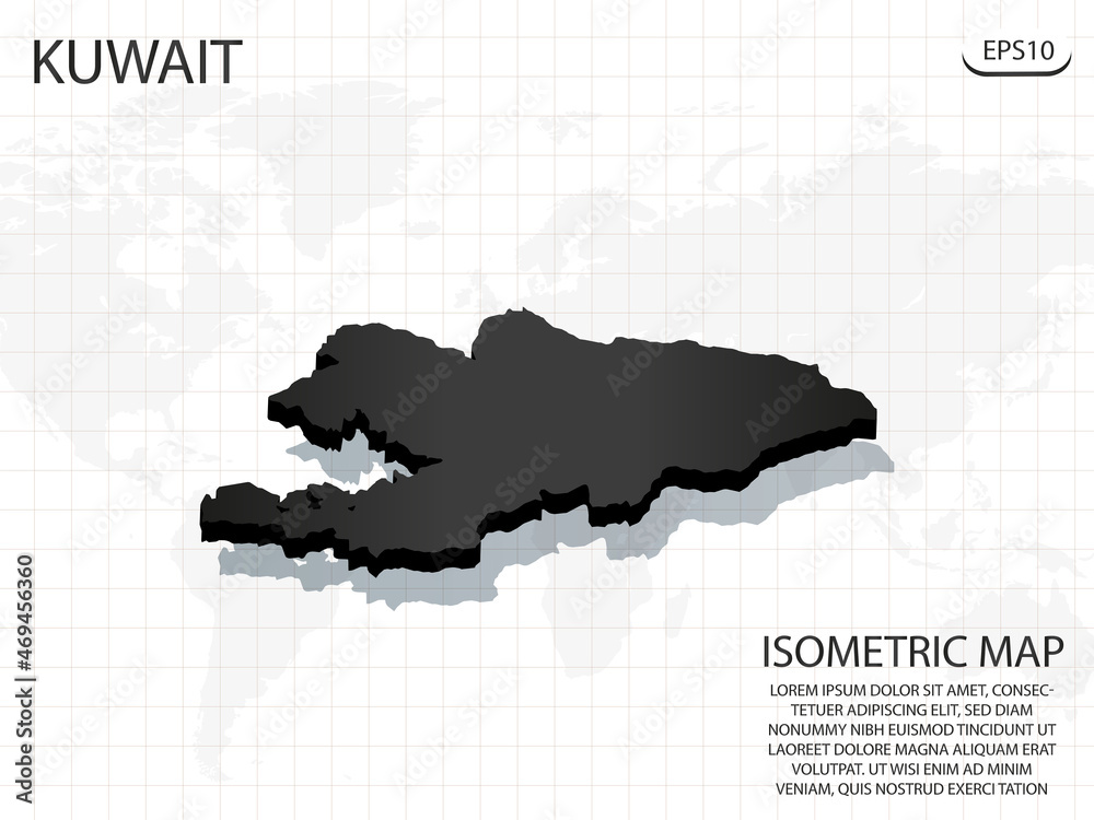 3D Map black of Kuwait on world map background .Vector modern isometric ...