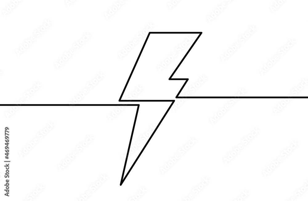 Continuous line drawing of lightning. Lightning line icon. One line ...