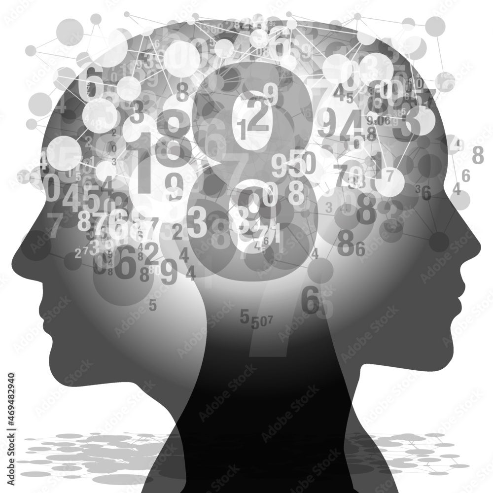 A side back-to-back profile view of a Male and Female adult figure ...